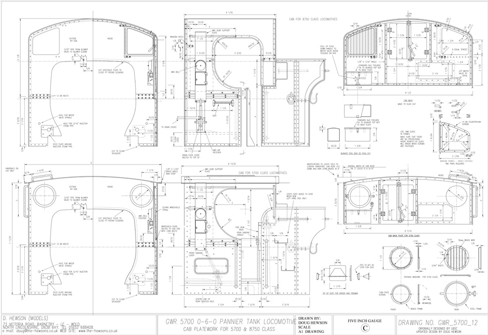 GWR 5700 Pannier Tank: Cab Platework Arrangement Drawing – Steam ...